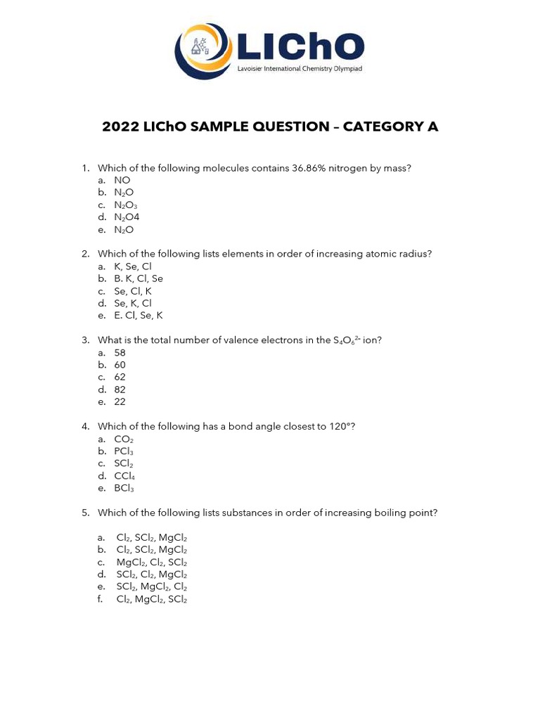LIChO Sample Question Caregory A | PDF