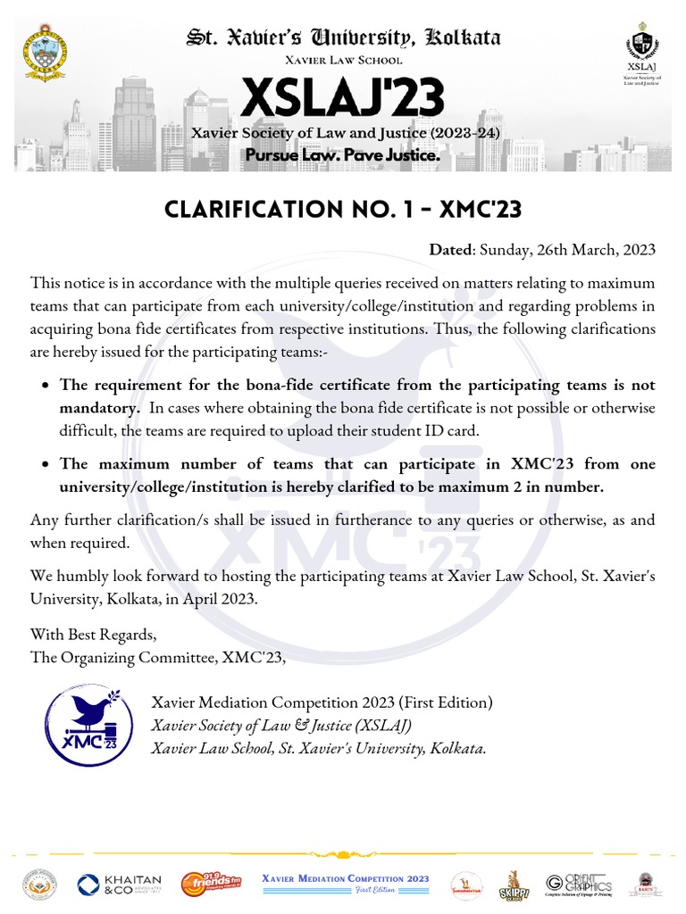 Clarification No. 1 - XMC'23 | PDF
