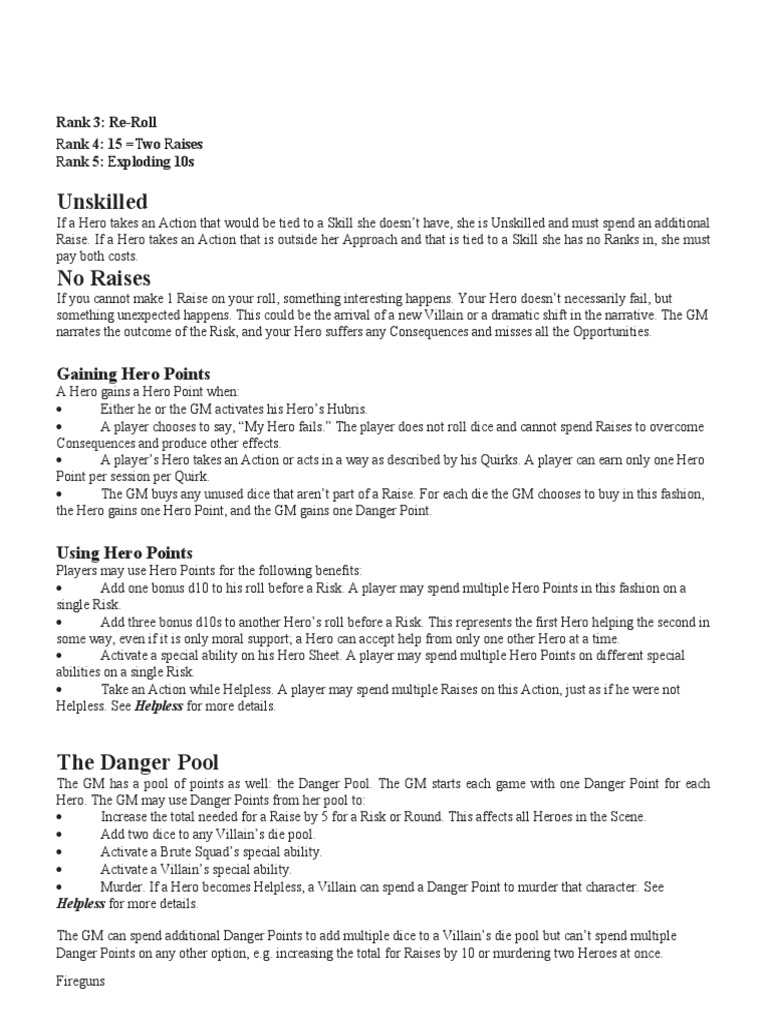 Rules Overview: Skill Checks, Hero Points, Danger Points and Combat Mechanics in a Roleplaying ...