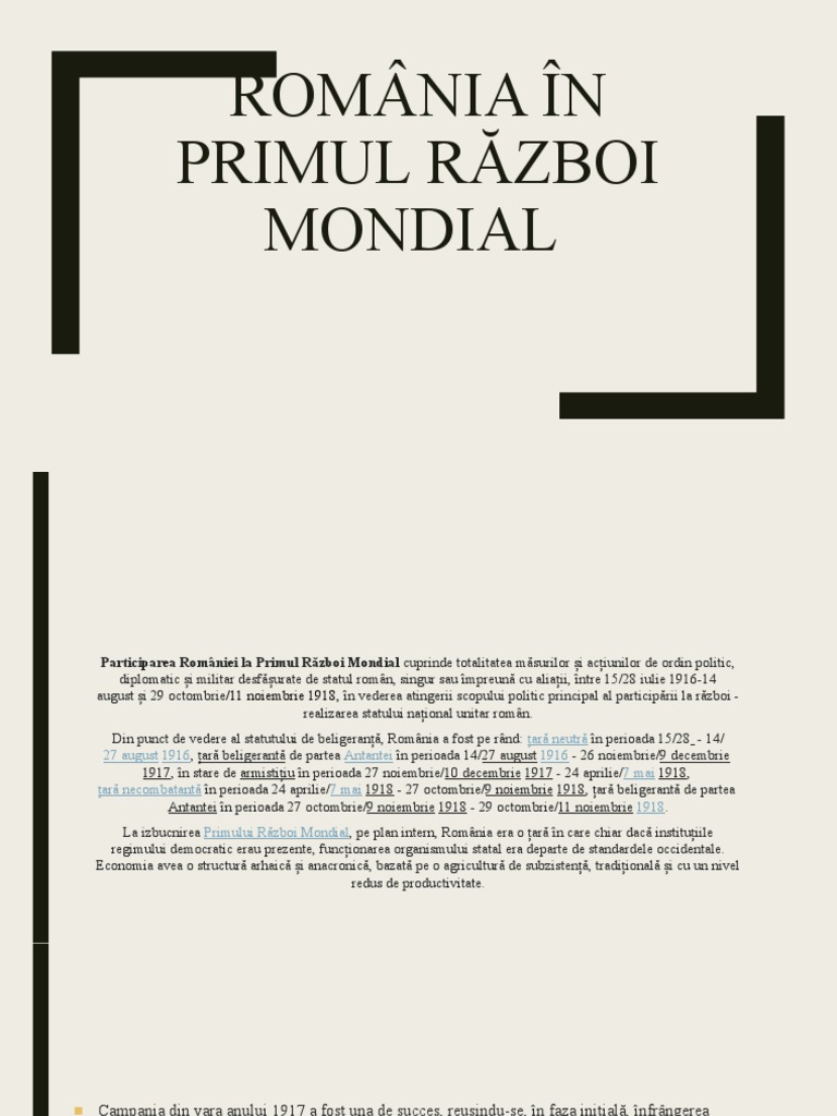 Romania in Primul Razboi Mondial | PDF