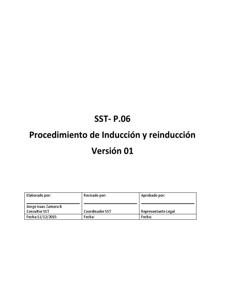 SST-P.06 Procedimiento de Inducción y Reinducción | PDF | Negocios