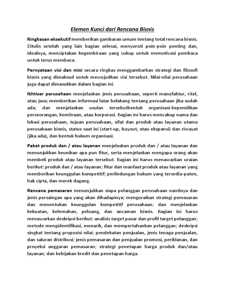 Elemen Kunci Dari Rencana Bisnis (Bab 5) PDF | PDF