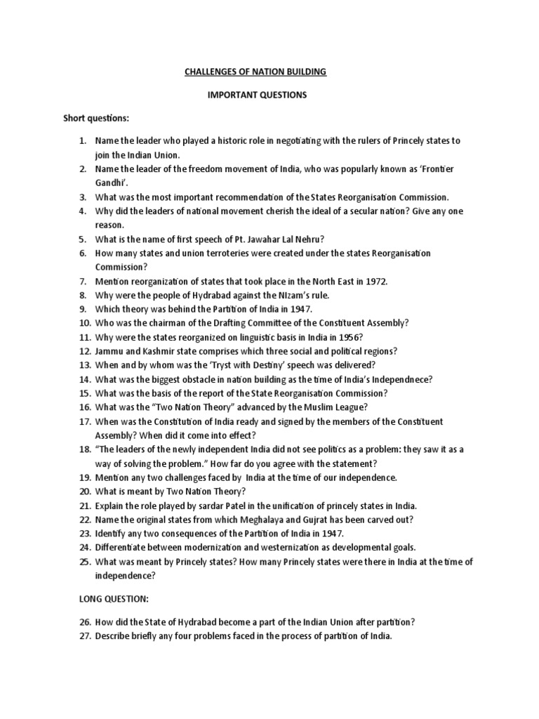 New - Challenges of Nation Building | PDF | Two Nation Theory ...
