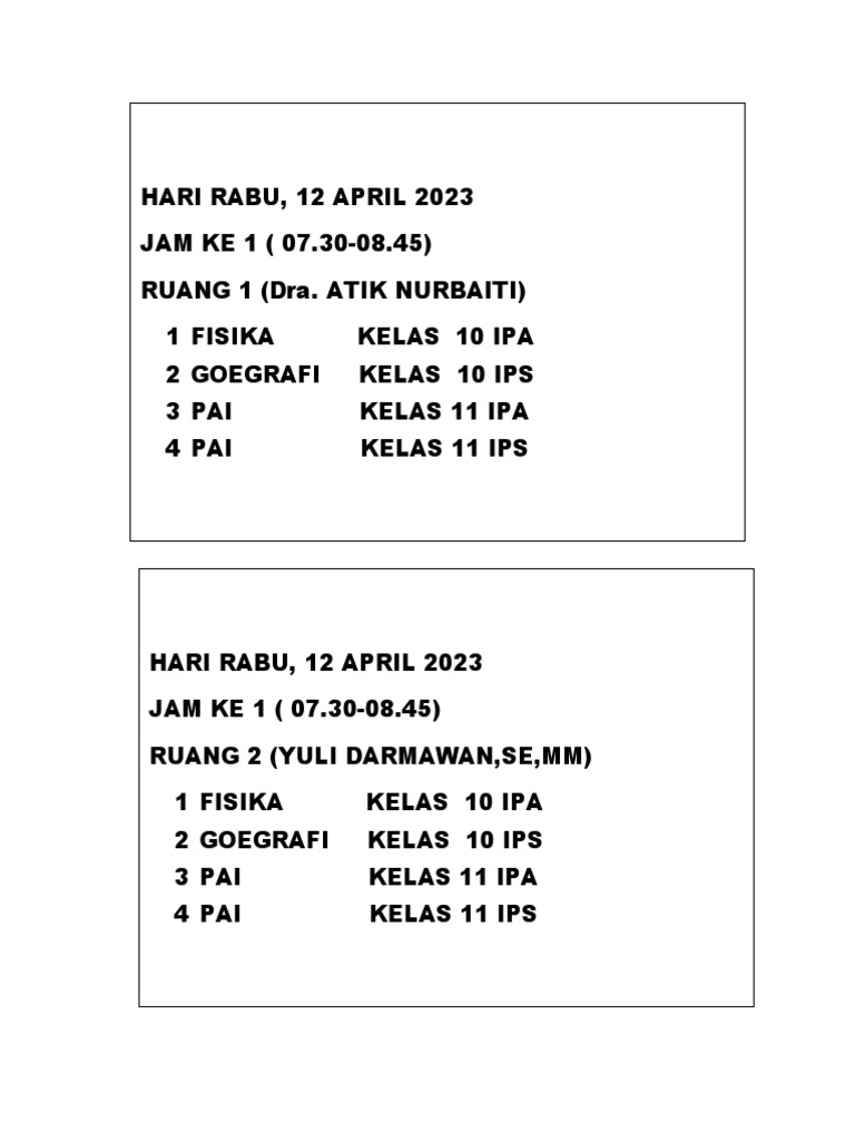 Jadwal Di Amplop 1 | PDF