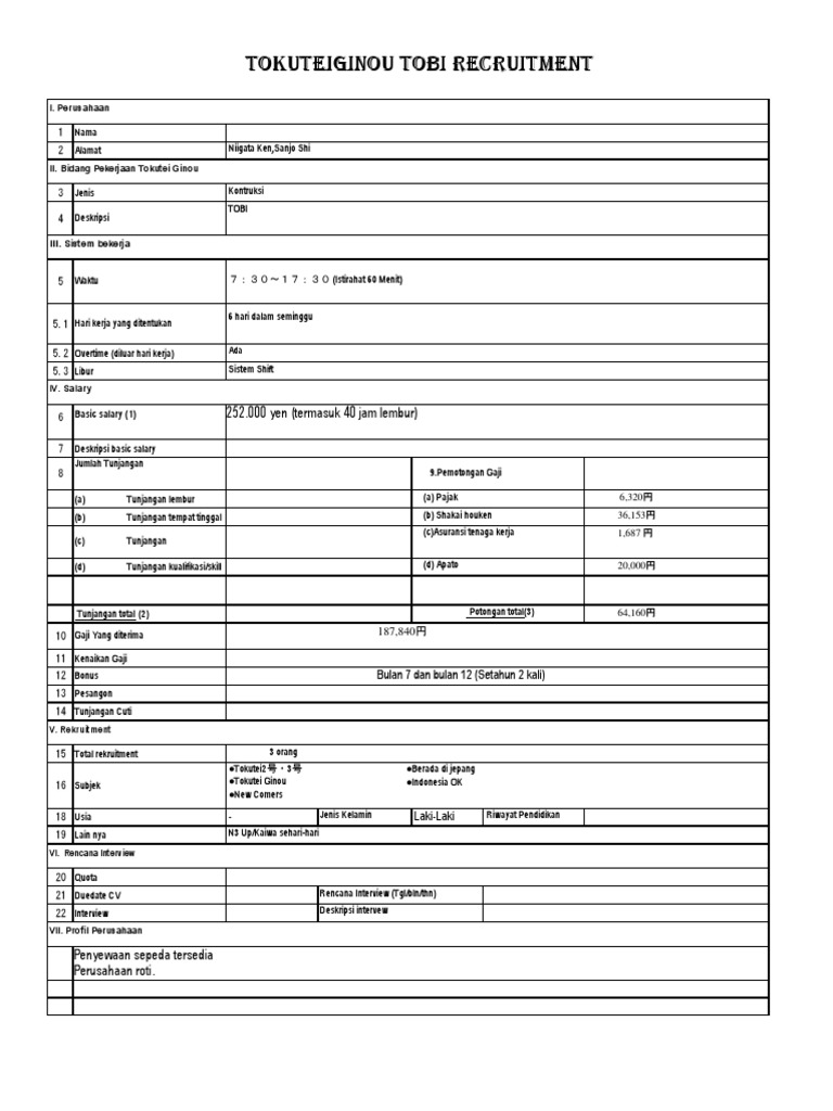 Tobi Job Order | PDF