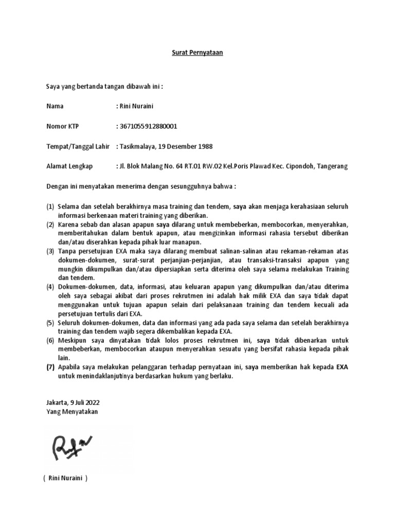 Surat Pernyataan (NDA) | PDF | Karier & Perkembangan