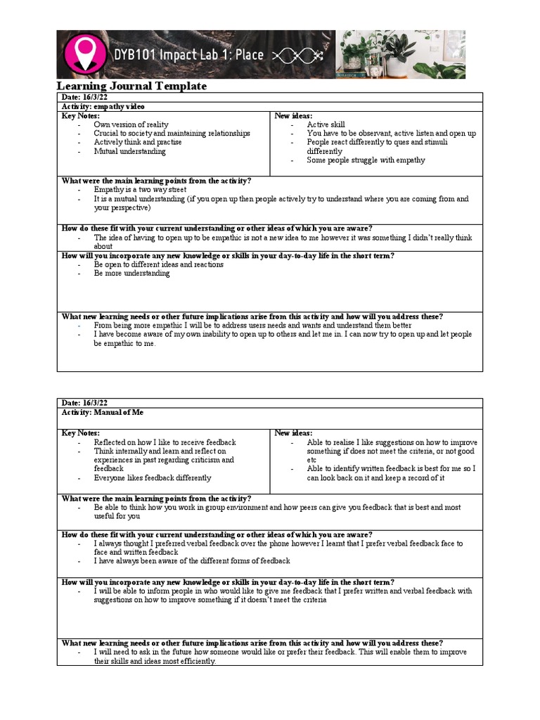 DYB101 Learning Journal Week 2 | PDF