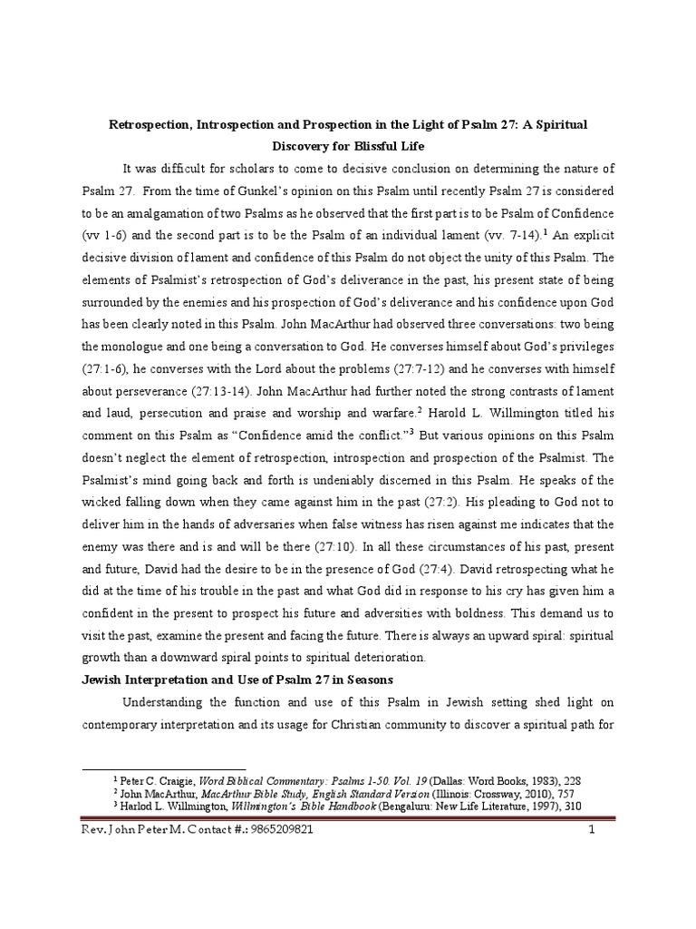 Retrospection, Introspection and Prospection in The Light of Psalm 27 | PDF