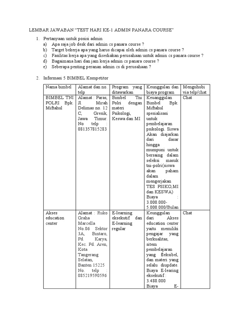 Tugas Admin Panara Course | PDF