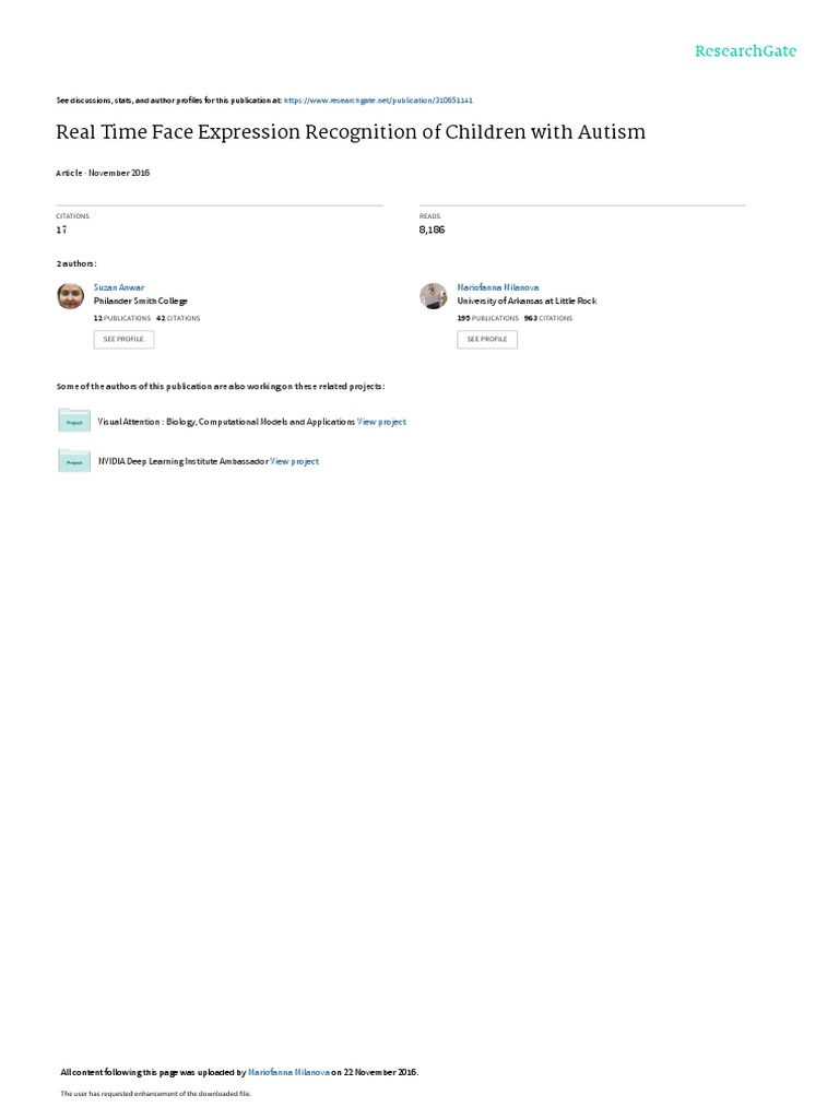 Real Time Face Expression Recognition Children Autism | PDF