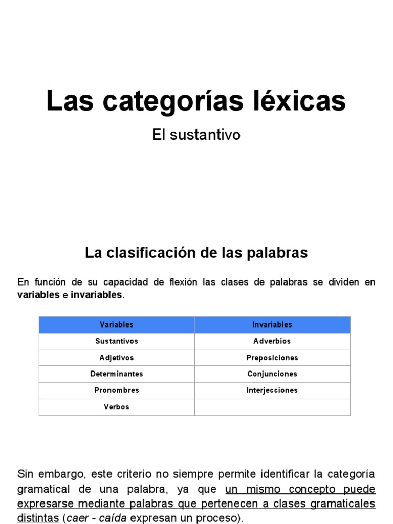 Las Categorías Léxicas. El Sustantivo | PDF