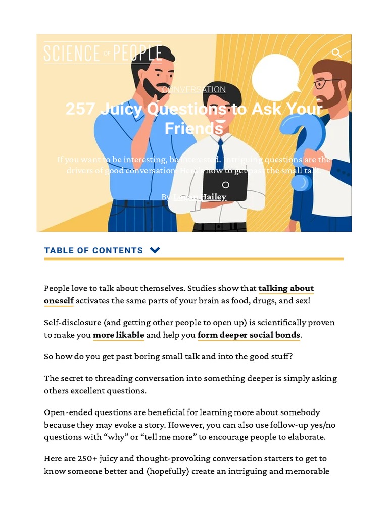 257 Juicy Questions To Ask Your Friends - Science of People ...
