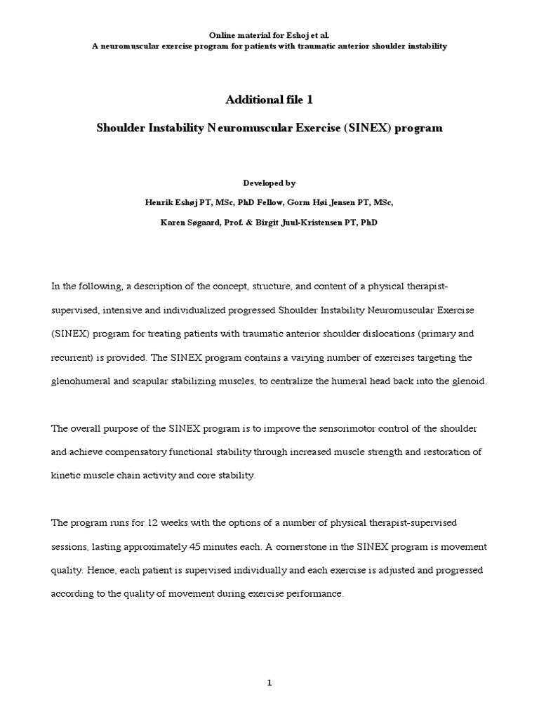 9-Shoulder Instability Neuromuscular Exercise (SINEX) Program PDF | PDF