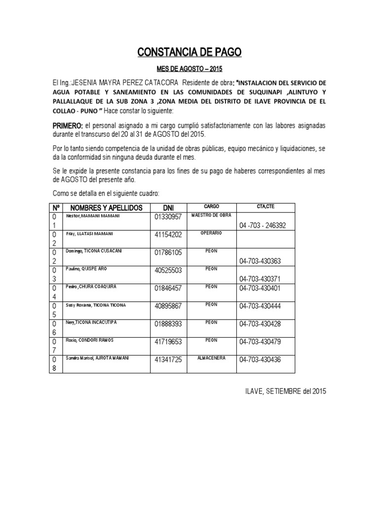 CONSTANCIA DE PAGO - Docx DE AGOSTO | PDF