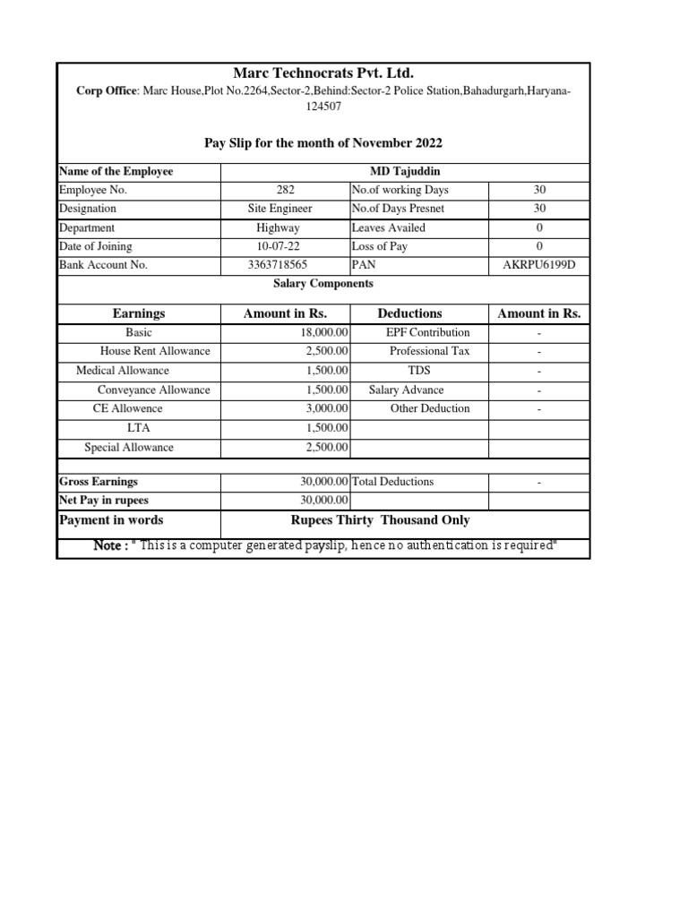 Taj Salary Nov PDF | PDF