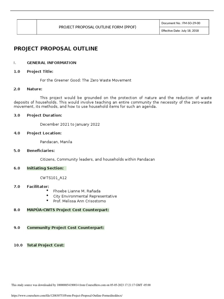 Form Project Proposal Outline Form - Edited | PDF