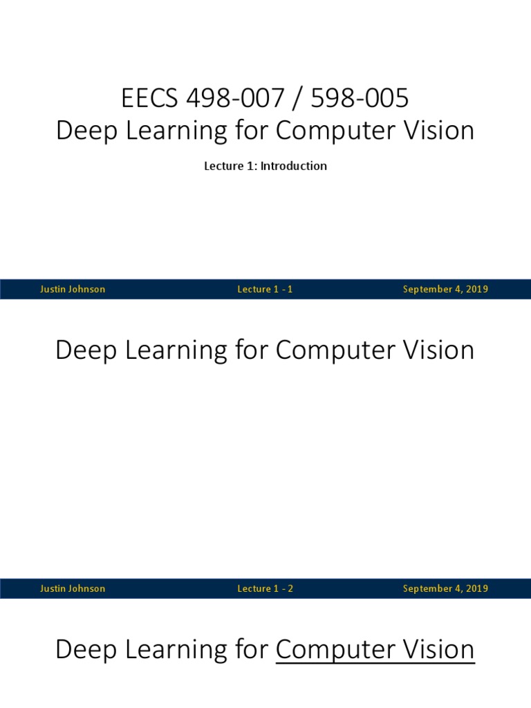 498 FA2019 Lecture01 | PDF | Deep Learning | Computer Vision