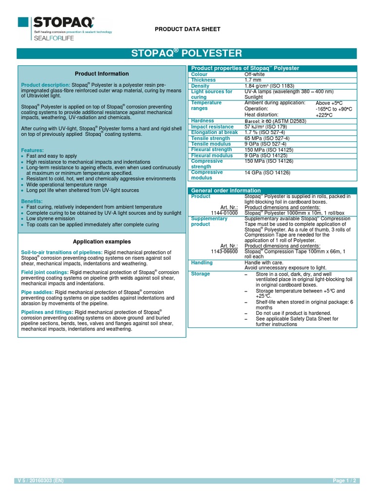 PDS-Stopaq-Polyester-V5-EN | PDF | Ultraviolet | Pipe (Fluid Conveyance)