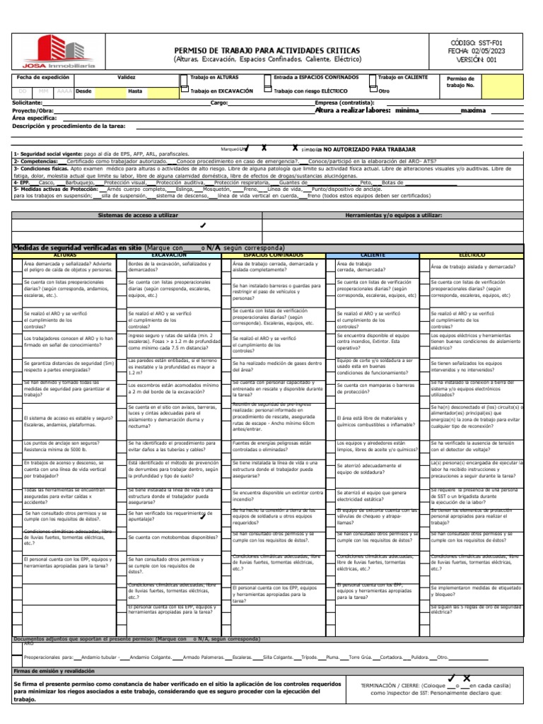 Permiso Trabajo Actividades Críticas | PDF