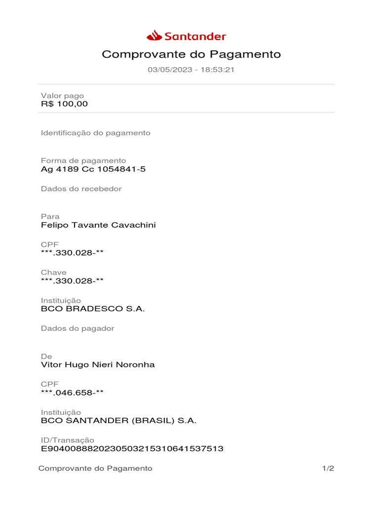 Comprovante de Pagamento Bradesco para Felipo | PDF | Finanças e ...
