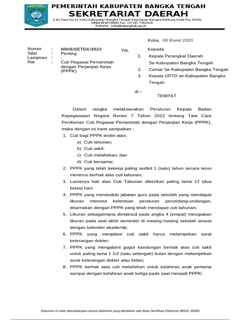 Edaran Cuti PPPK | PDF