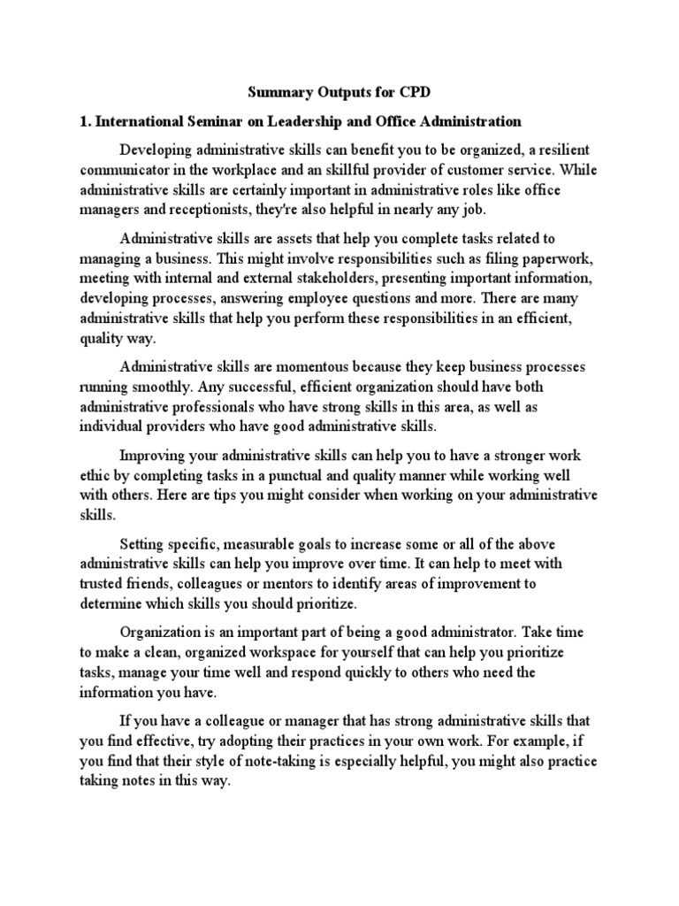 Summary Outputs For CPD | PDF | Leadership | Teachers