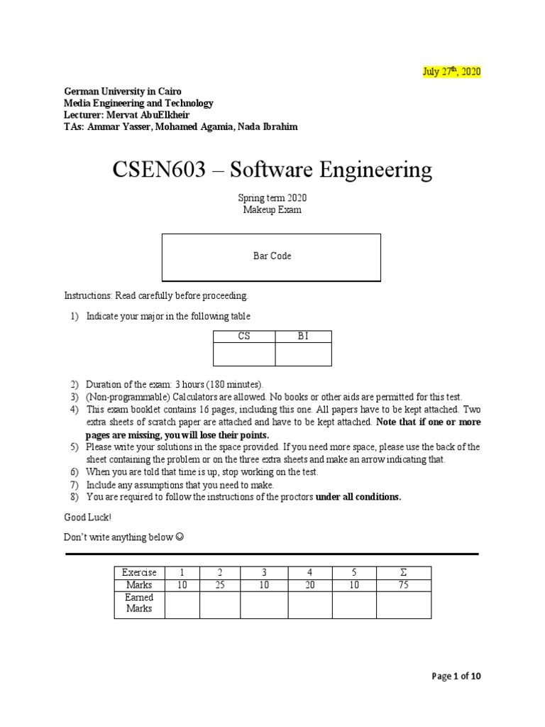 SE Midterm 2020-Solutions | PDF