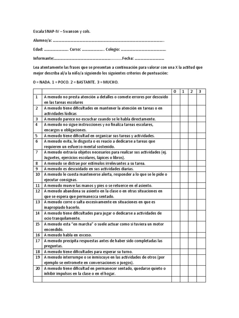 Escala SNAP-IV | PDF