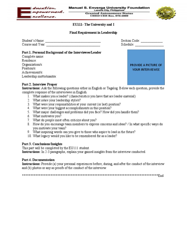 Interview Guide in Leadership | PDF