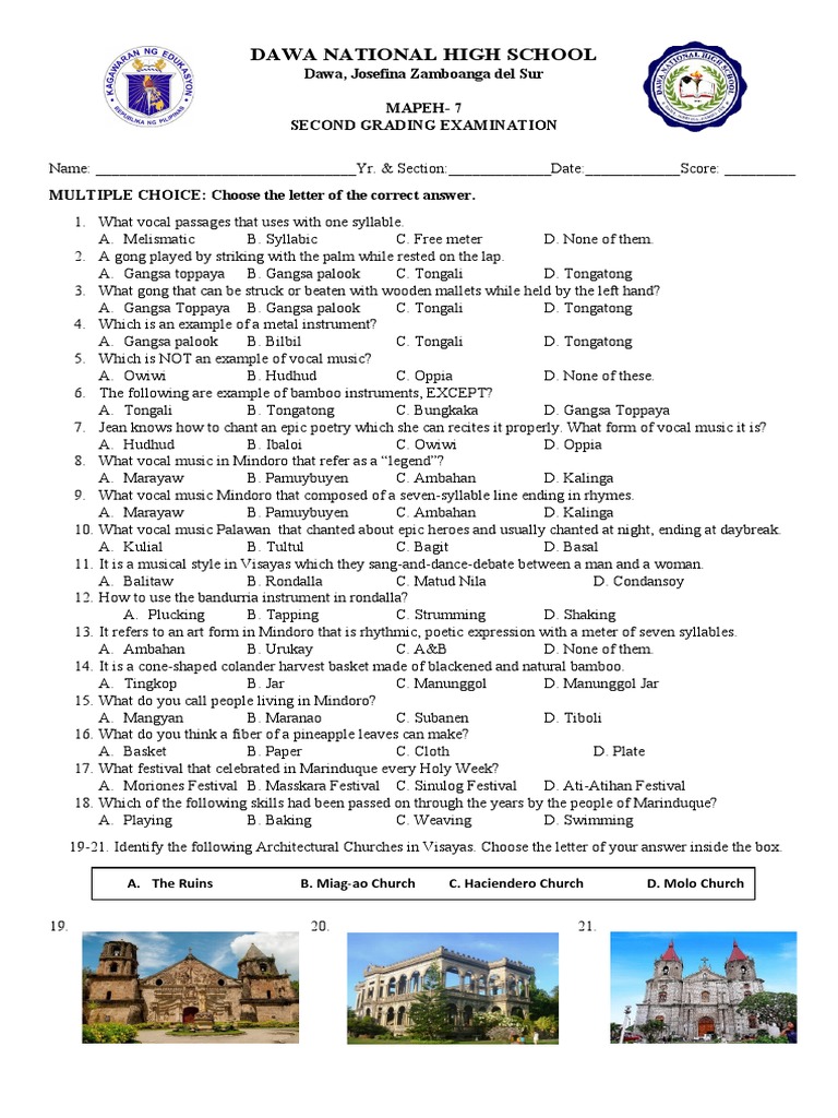 DAWA NATIONAL HIGH SCHOOL MAPEH- 7 SECOND GRADING EXAM | PDF | Fat | Dietary Fiber