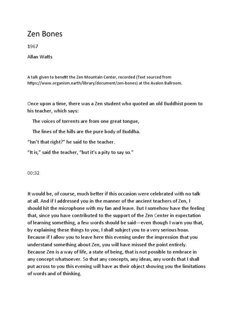 Alan Watts Zen Bones Lecture | PDF