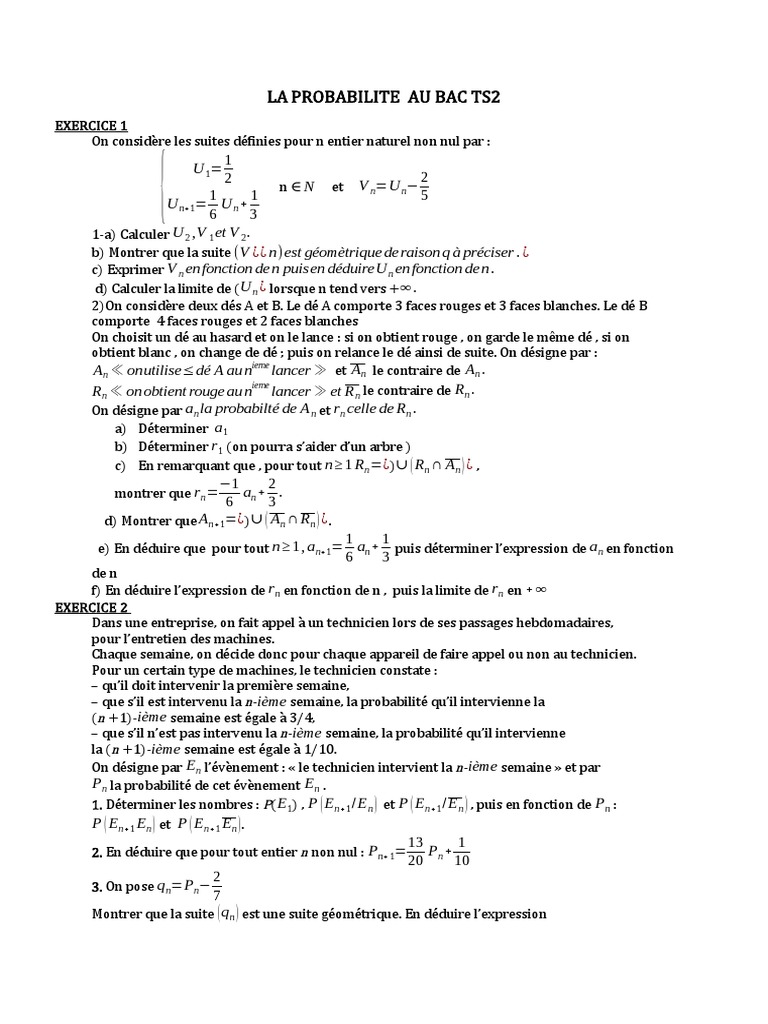 La Probabilite Au Bac TS2 | PDF | Probabilité | Espérance mathématique