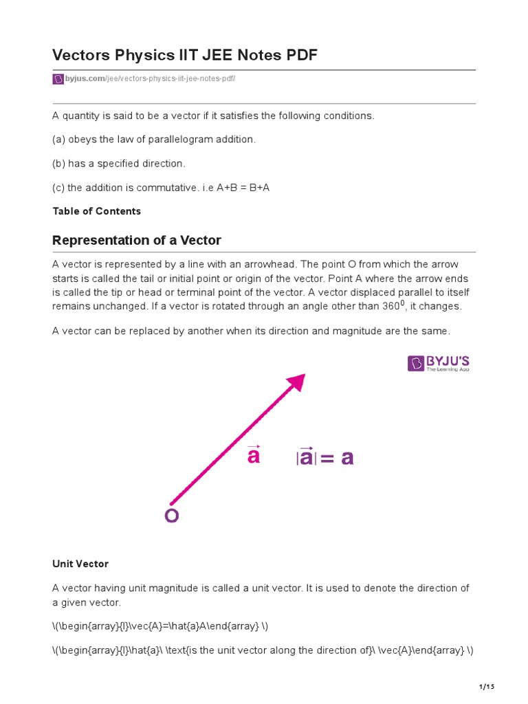 Vectors Physics IIT JEE Notes PDF | PDF