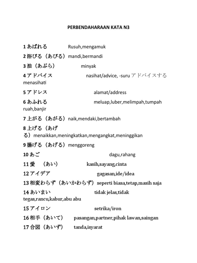 Perbendaharaan Kata N3 | PDF