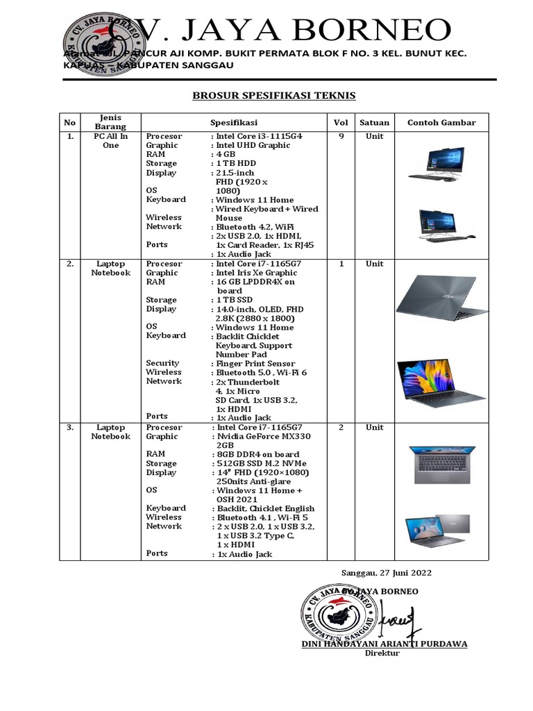 Brosur Spesifikasi Teknis Pdf Laptop Usb