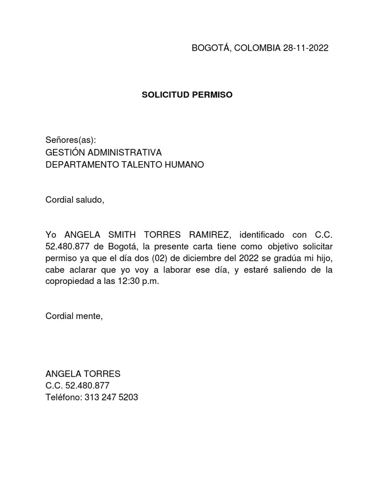 Carta Solicitud de Permiso PDF | PDF