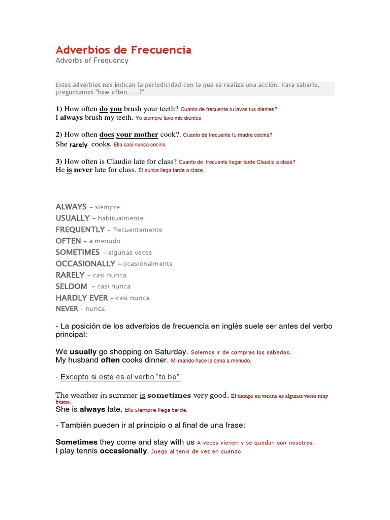 Adverbios de Frecuencia en Inglés | PDF | Verbo | Sintaxis