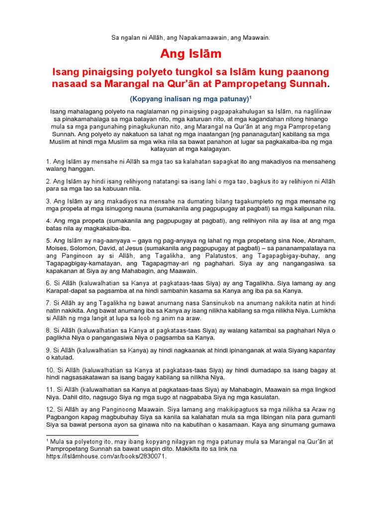 Ang Islām: Isang Pinaigsing Polyeto Tungkol Sa Islām Kung Paanong ...