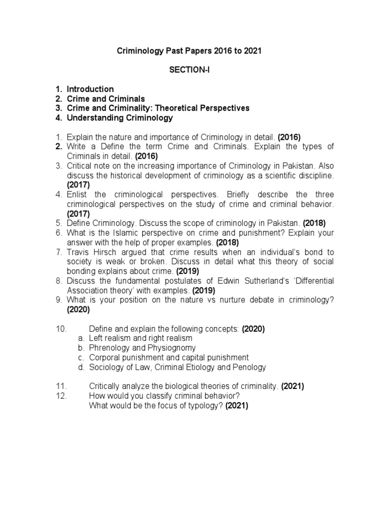 CRIMINOLOGY - 2016 to 2021 ( PAST PAPERS ) CSS | PDF