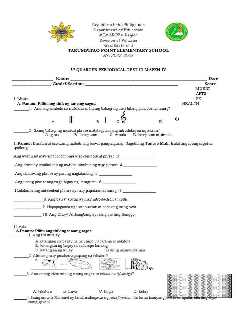 3rd Periodic Test in Mapeh | PDF