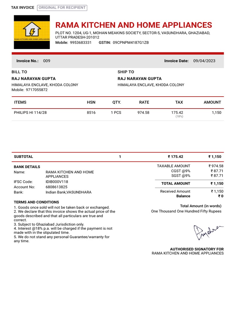 009-Sales - invoice-RAJ NARAYAN GUPTA PDF | PDF