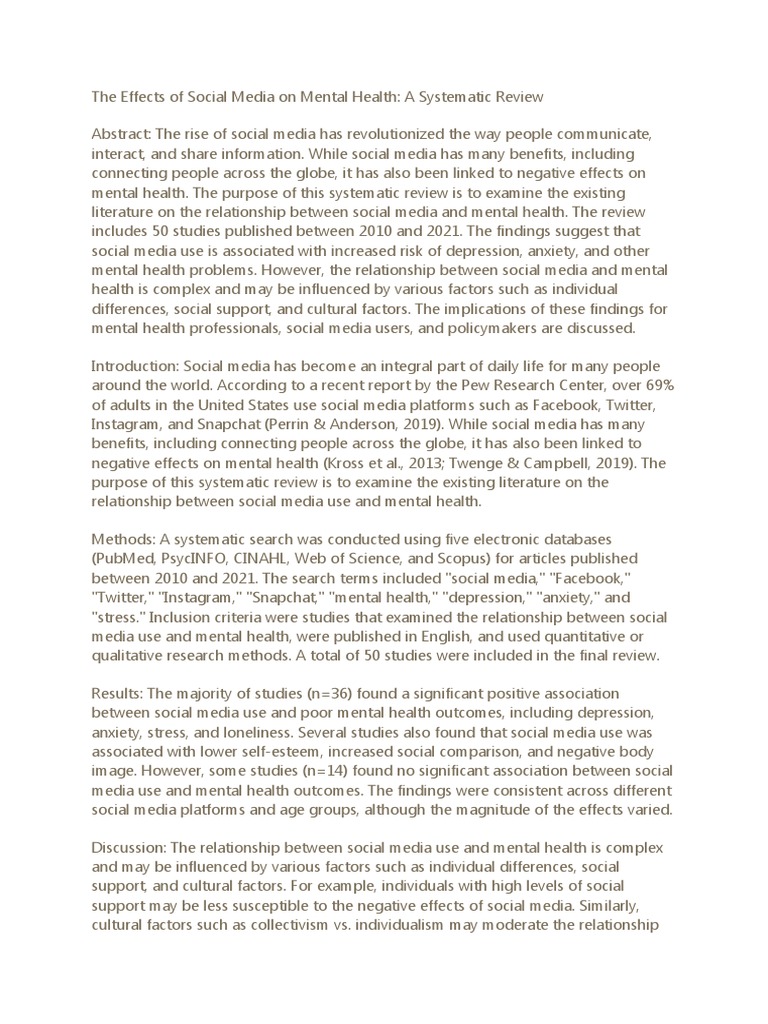 The Effects of Social Media on Mental Health.docx | PDF