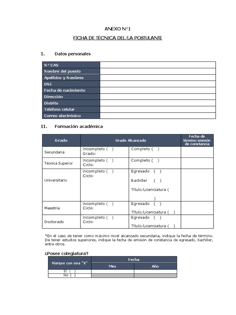 Ficha Postulante Cas | PDF