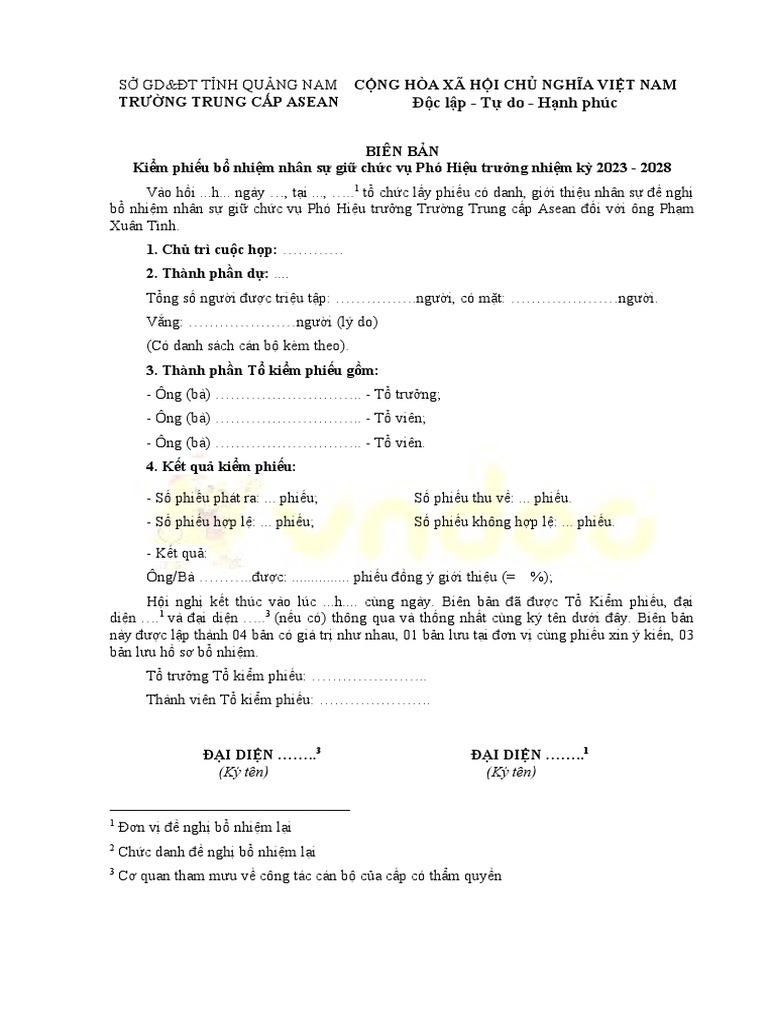 Mau Bien Ban Kiem Phieu Gioi Thieu Nhan Su de Nghi Bo Nhiem Lai Giu Chuc Vu | PDF