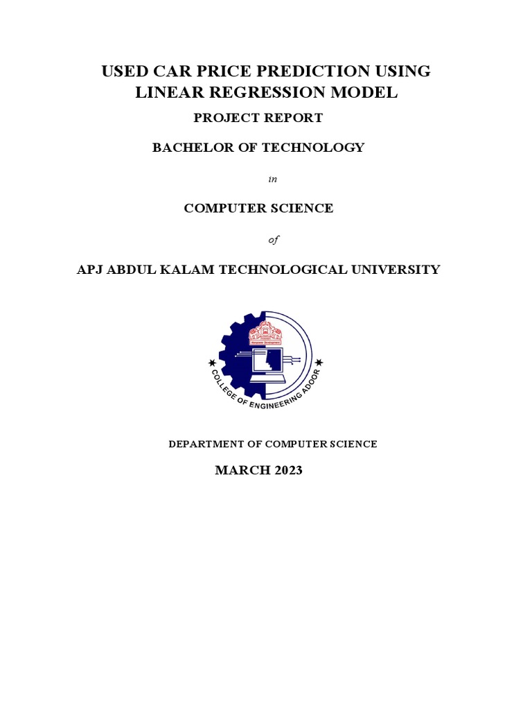 Used Car Price Prediction using Linear Regression: A Project Report | PDF | Regression Analysis ...