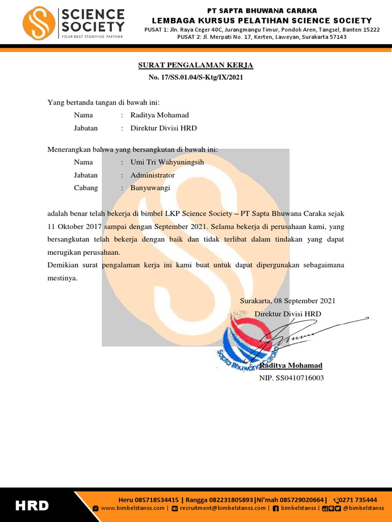 Umi Tri - Pengalaman Kerja Admin | PDF