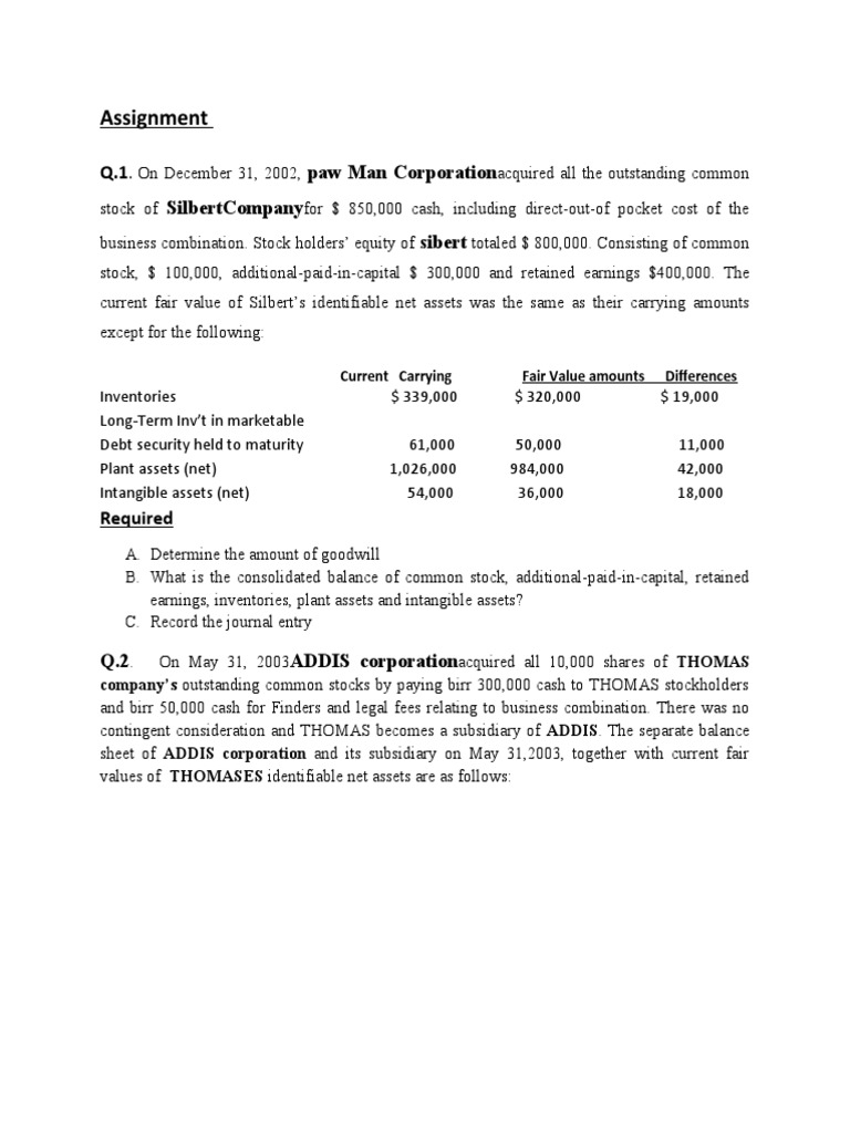 Advance Financial Accounting (Assignment) | PDF