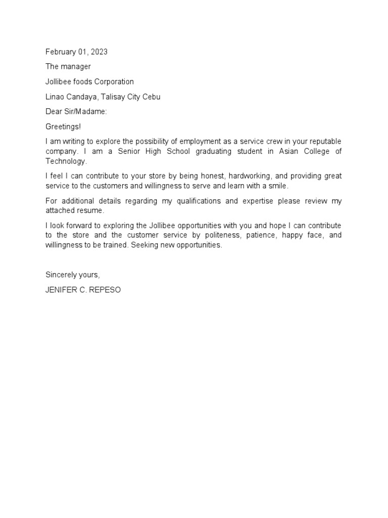 Application Letter Done | PDF