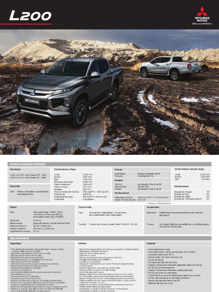 Ficha Tecnica Mitsubishi l200 2019pdf PDF | PDF