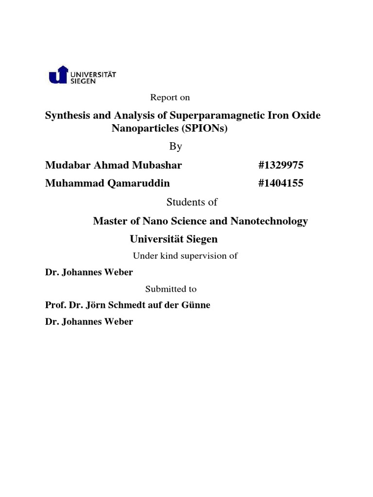 Final Edited SPIONs Report PDF | Download Free PDF | X Ray Crystallography | Diffraction